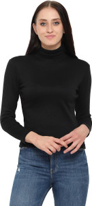 MYO Solid Women High Neck Black T-Shirt - Buy MYO Solid Women High Neck ...