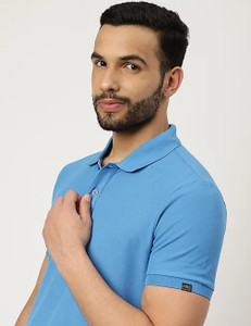 MARKS & SPENCER Self Design Men Polo Neck Blue T-Shirt - Buy MARKS ...