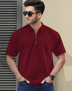 AUSK Checkered Men Polo Neck Maroon T-Shirt - Buy AUSK Checkered Men ...