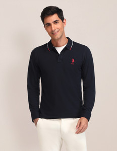U.S. POLO ASSN. Solid Men Polo Neck Blue T-Shirt - Buy U.S. POLO ASSN ...