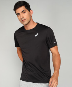 Asics Solid Men Round Neck Black T-Shirt - Buy Asics Solid Men Round ...