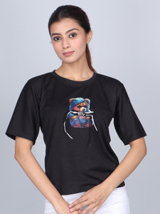 EDGELINE Animal Print Women Round Neck Black T-Shirt - Buy EDGELINE ...