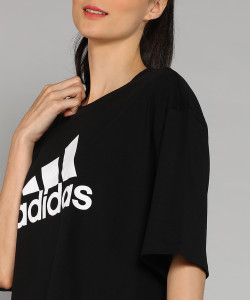 ADIDAS Printed Women Round Neck Black T-Shirt - Buy ADIDAS Printed ...