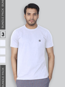 Lux Nitro Solid Men Round Neck White T-Shirt - Buy Lux Nitro Solid Men ...