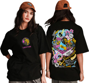 Leotude Printed Women Round Neck Black T-Shirt - Buy Leotude Printed ...