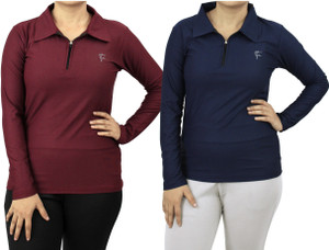 MYO Solid Women Zip Neck Multicolor T-Shirt - Buy MYO Solid Women Zip ...