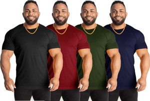 UDI n ADI Solid Men Round Neck Dark Green, Maroon, Black, Navy Blue T ...
