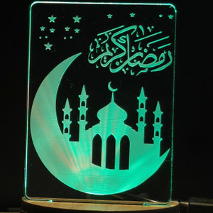 TURK EID MUBARAK URDU Acrylic USB 3D Illusion RGB 7 Colour Changing LED ...