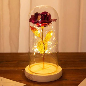 Upstuff Rose in Glass Dome/Beautiful Bright Enchanted Rose/Wooden ...