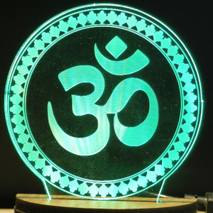 TURK OM CHAKRA Acrylic USB 3D Illusion RGB 7 Colour Changing LED Wooden ...