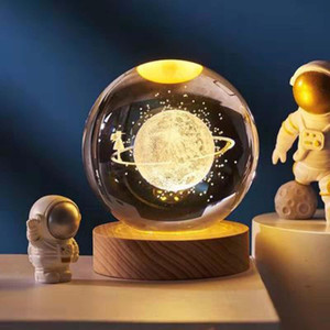 JTSN 3D Moon Crystal Ball Night Light Glass Ball with Led Wood Base ...