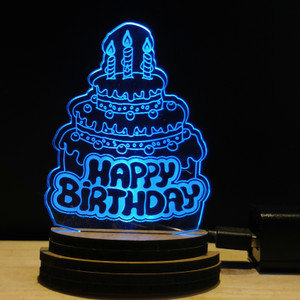 Gadgets World HAPPY BIRTHDAY CAKE Acrylic USB 3D Illusion RGB 7 Colour ...