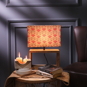 THE DECOR MART Brown Cuboid Lamp With Beige Floral Shade Table Lamp ...