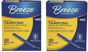 HEB Breeze Unscented Plastic Tampons, Regular, 20 ct(Pack of 2) Tampons ...