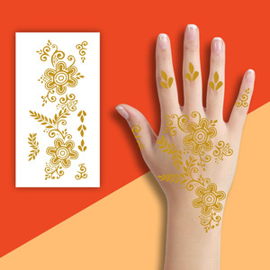 Ordershock Modern Golden Mehndi Design With Flowers & Leaf For Palm ...