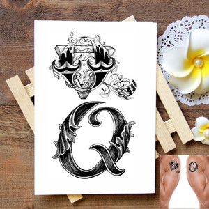 voorkoms Q Name Letter Black Temporary Tattoo Stickers For Male And ...
