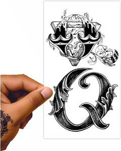 voorkoms Q Name Letter Black Temporary Tattoo Stickers For Male And ...