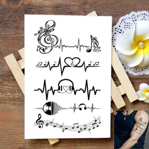 voorkoms Music And Heart Beat Temporary Tattoo Stickers For Male And ...