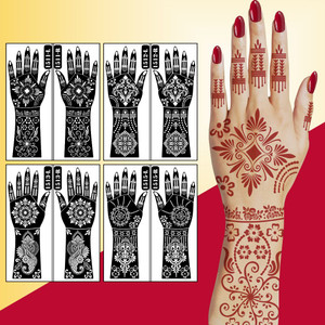 voorkoms Traditional Flowers Design Full Hand Mehndi Stencil Sticker ...
