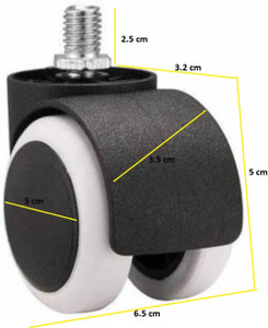 uniqueweb Threaded Twin Castor Revolving Chair Wheel Black & White ...