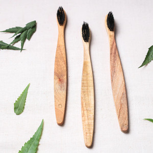 Tanvika Eco-Friendly Neem Wood Toothbrush Set of 3 Soft Toothbrush ...
