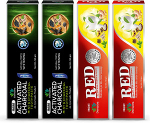 Jagat Devsutra Ayurvedic Charcoal & Red Toothpaste Combo, No Flouride ...