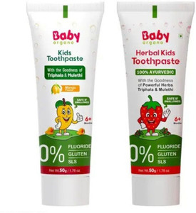 BabyOrgano Kids Toothpaste Combo (6+M) Strawberry & Mango, Fluoride ...