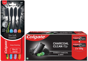 Colgate Charcoal Clean BlackGelToothpaste (240gm) & Slimsoft Charcoal ...