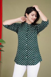 Shree Ganesh Fashion Casual Printed Women Dark Green Top - Buy Shree ...