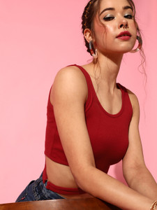 STREET9 Casual Self Design Women Red Top - Buy STREET9 Casual Self ...