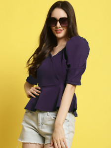Fabflee Casual Solid Women Purple Top - Buy Fabflee Casual Solid Women ...