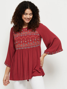MAX Casual Embroidered Women Red Top - Buy MAX Casual Embroidered Women ...
