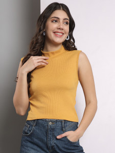 Q-Rious Casual Solid Women Yellow Top - Buy Q-Rious Casual Solid Women ...