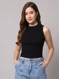 FUNDAY FASHION Casual Solid Women Black Top - Buy FUNDAY FASHION Casual ...