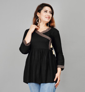 Angarkha Casual Embroidered Women Black Top - Buy Angarkha Casual ...