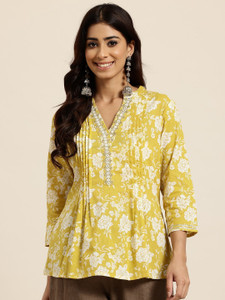 HERE&NOW Casual Printed Women Yellow Top - Buy HERE&NOW Casual Printed ...
