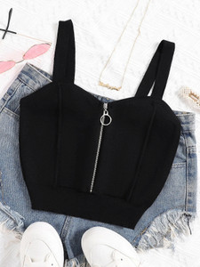 london belly Casual Solid Women Black Top - Buy london belly Casual ...