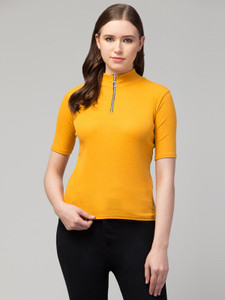 STYLE PREZONE Casual Self Design Women Yellow Top - Buy STYLE PREZONE ...