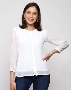 Prettify Casual Self Design Women White Top - Buy Prettify Casual Self ...