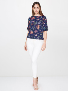 AND Casual Floral Print Women Blue Top - Buy AND Casual Floral Print ...