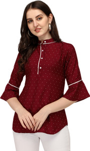 ZELZIS Casual Printed Women Maroon Top - Buy ZELZIS Casual Printed ...