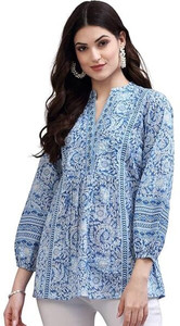 fionee Casual Printed Women Light Blue, White Top - Buy fionee Casual ...