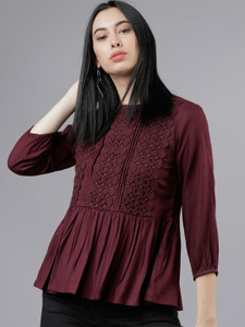 Piku Arts Casual Embroidered Women Maroon Top - Buy Piku Arts Casual ...