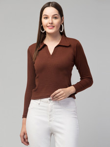 STYLE PREZONE Casual Solid Women Brown Top - Buy STYLE PREZONE Casual ...