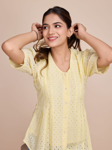TRENDING GARMENT Casual Self Design Women Yellow Top - Buy TRENDING ...