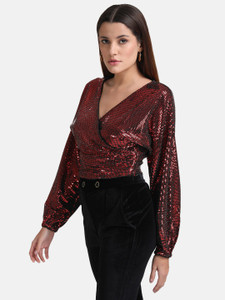 KAZO Party Embellished Women Maroon Top - Buy KAZO Party Embellished ...