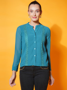 KATLINE Casual Embroidered Women Light Blue Top - Buy KATLINE Casual ...