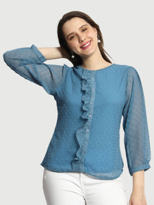 Prettify Casual Self Design Women Light Blue Top - Buy Prettify Casual ...