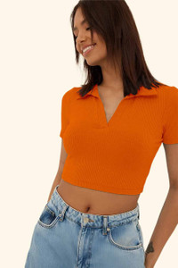 AOOSH Casual Solid Women Orange Top - Buy AOOSH Casual Solid Women ...
