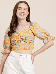 HERE&NOW Casual Printed Women Yellow Top - Buy HERE&NOW Casual Printed ...